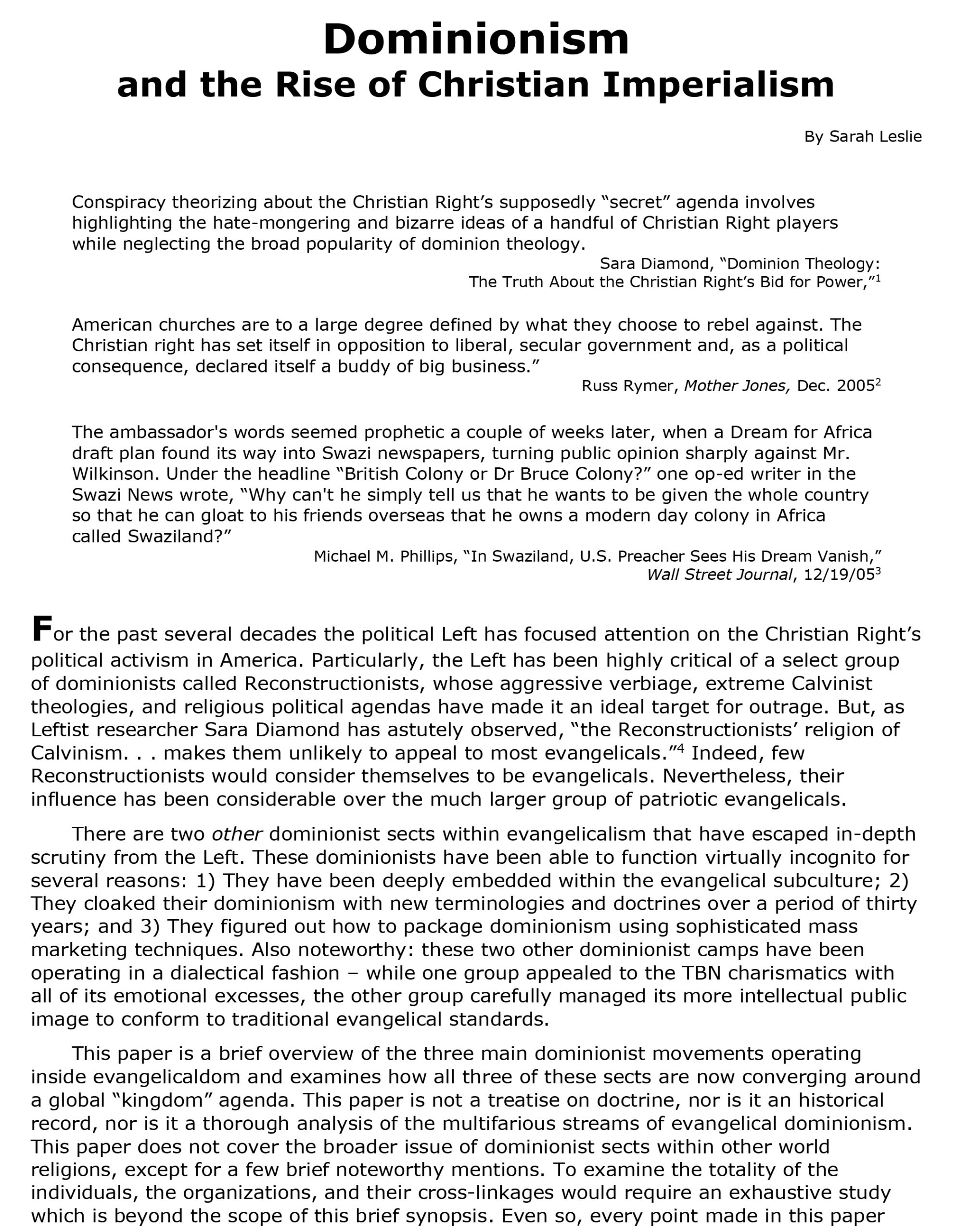 Dominionism and the Rise of Christian Imperialism - Herescope